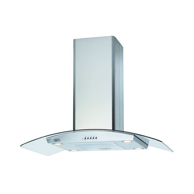 Defy DCH323 900mm Stainless Steel Island Curved Glass Extractor