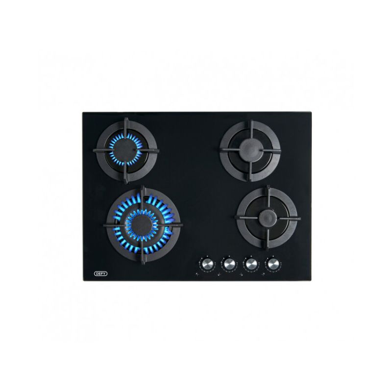 Defy DHG701 700mm Black 4 Burner Gemini Gas On Glass Hob