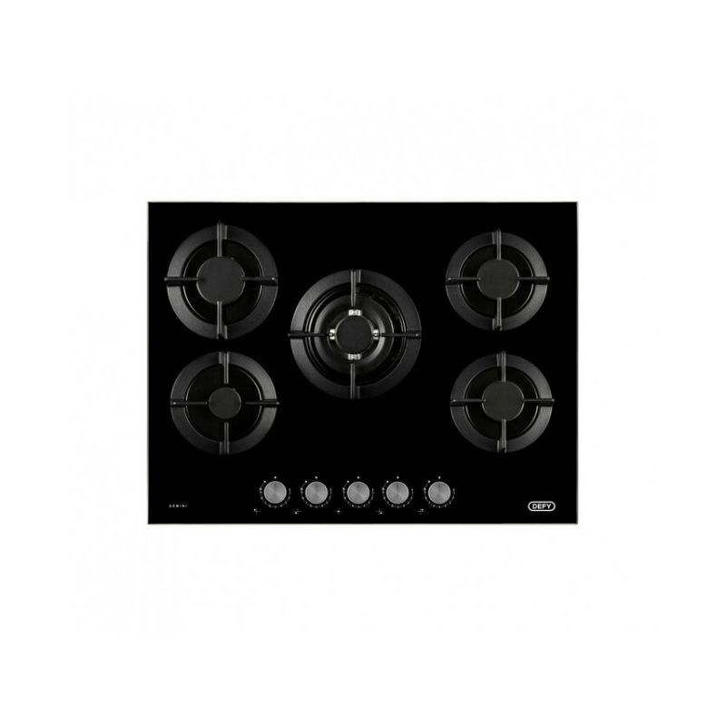 Defy DHG905 900mm Black 5 Burner Gemini Gas on Glass Hob